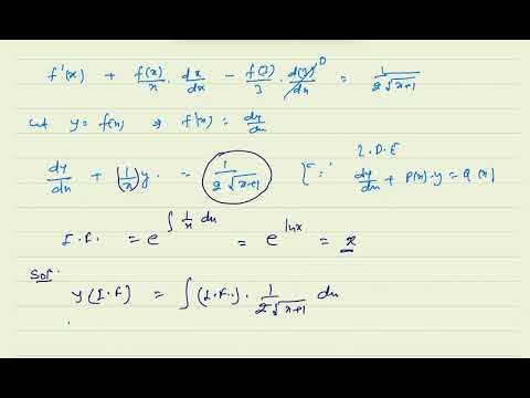 Let differentiable function f satisfy,f(x)+int_3 ^x f(t)/t dt =sqrt(x+1). Then 12f(8) is equal ...