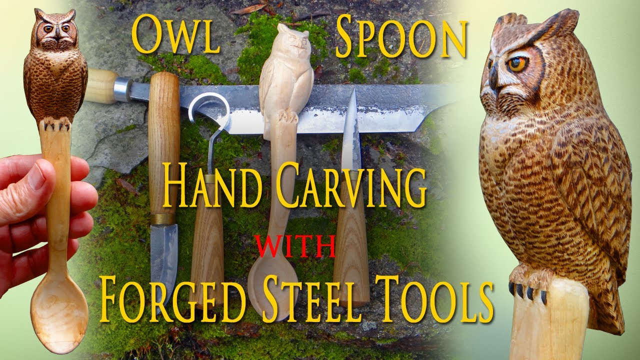 Carving a Spoon with a Great Horned Owl using Hand Tools - YouTube