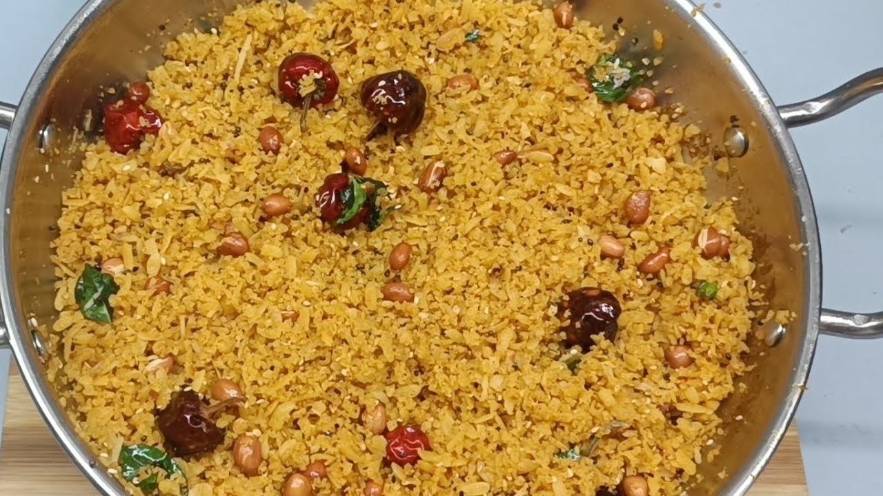 Temple Style Tamarind Poha Recipe | Puliyodarai Poha | South Indian ...