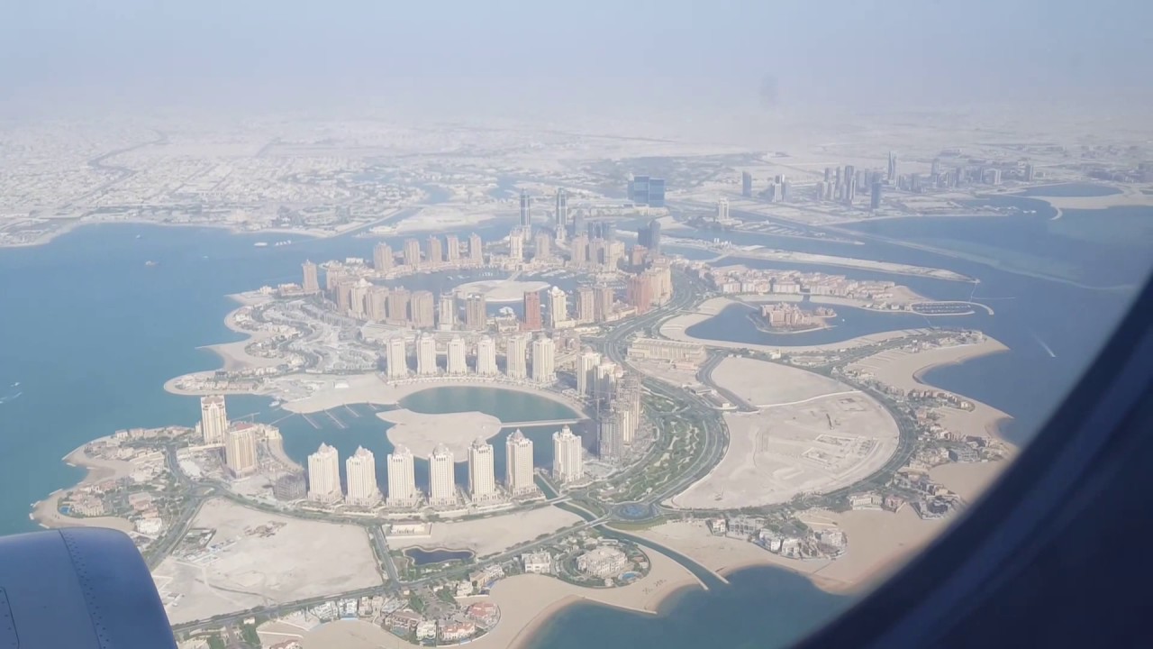 Doha aerial view from Qatar Airways take off - YouTube