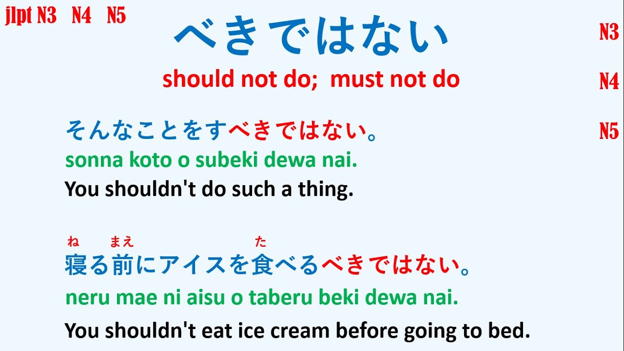 BEKIDEWANAI - JLPT N3 N4 N5 (GRAMMAR) | " Should not do, Must not do ...