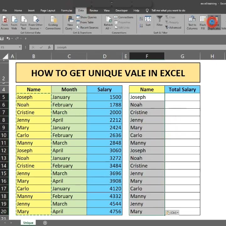 How To Get Unique Value In Excel Viral Viralvideo Excel Exceltutorial Youtube