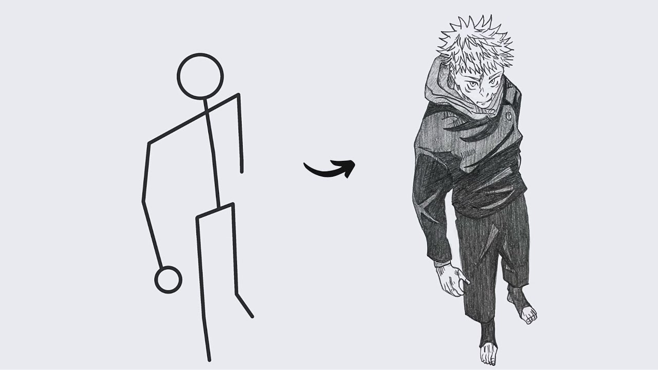 How to draw Itadori Yuji Full Body out of Stick Man | Jujutsu Kaisen ...