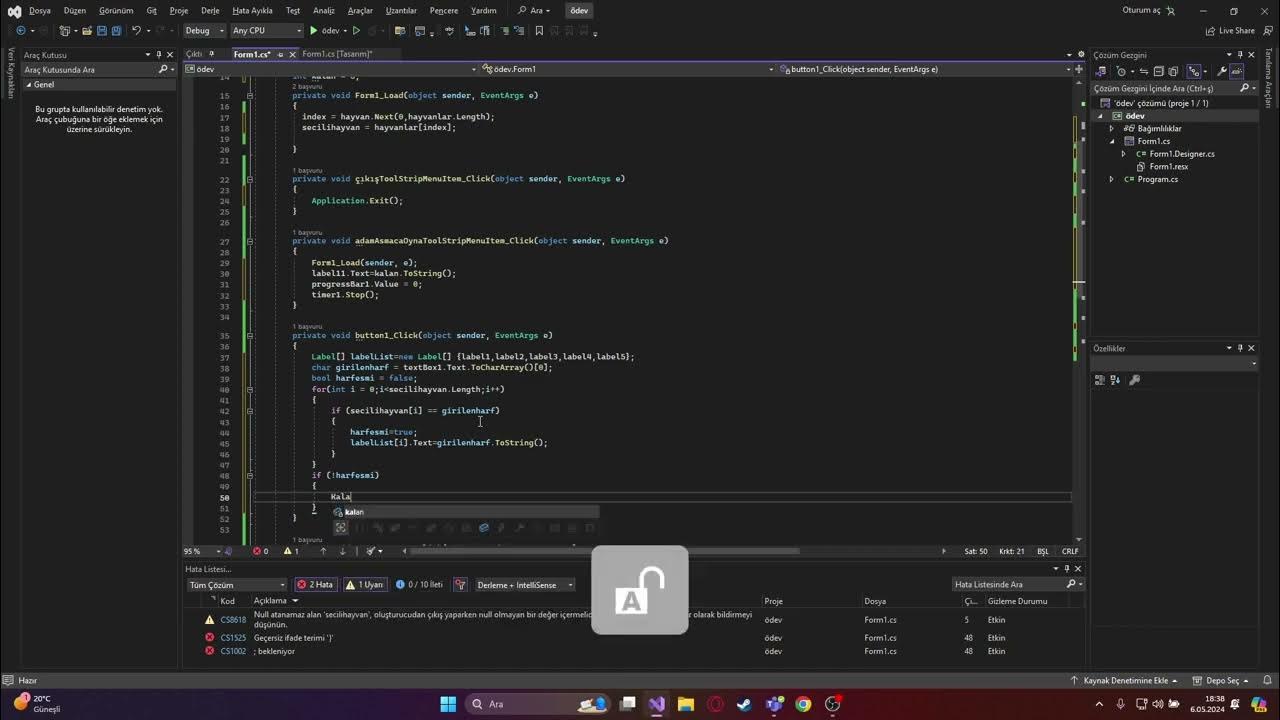 Adam asmaca oyunu windows form - YouTube