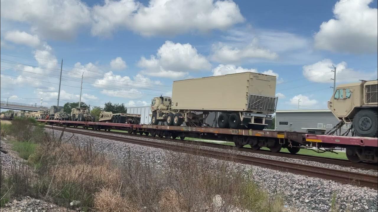 UP 8051 leads loaded military train - YouTube