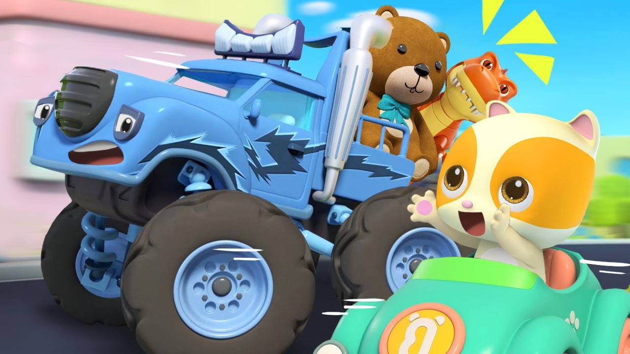 Monster Truck Grabs Baby Kitten's Toy | Police Truck | Cartoon for Kids ...
