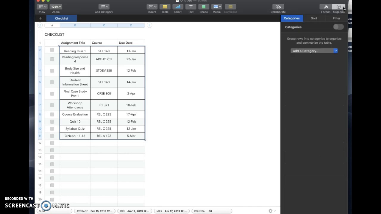 How to organize data in chronological order using Numbers - YouTube
