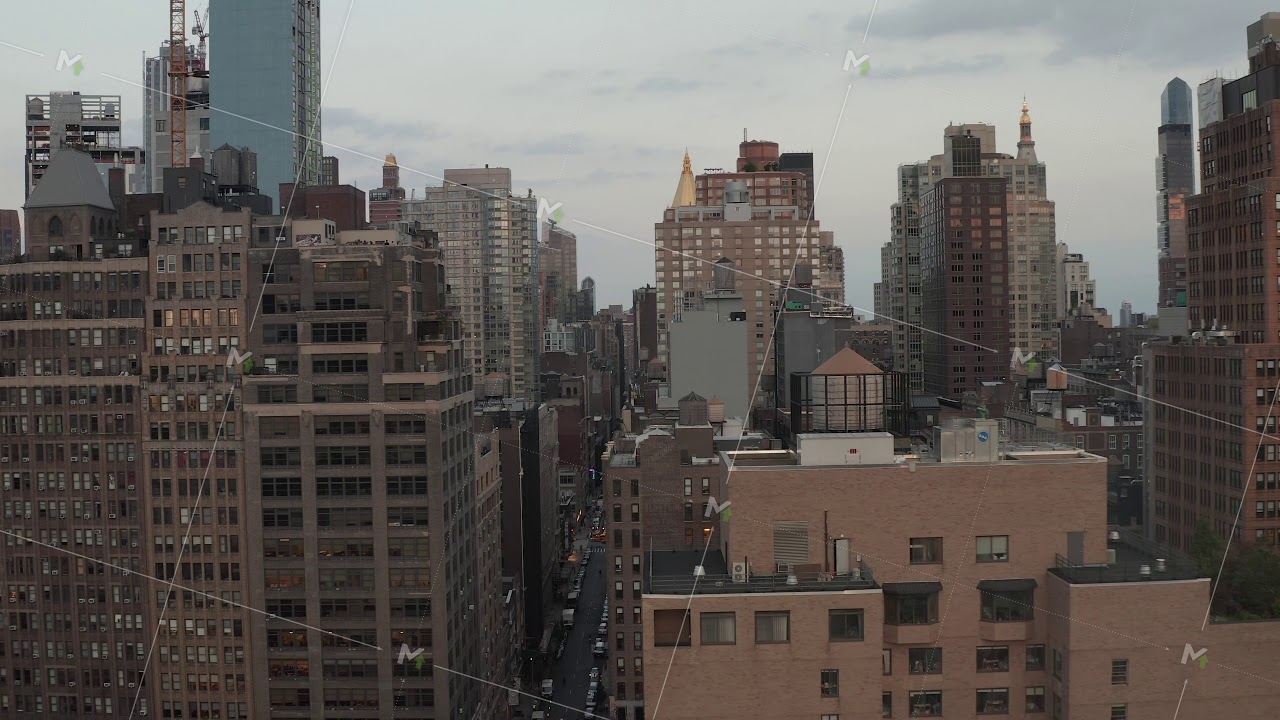 AERIAL: Flight through Manhattan Skyscraper canyon New York City busy ...