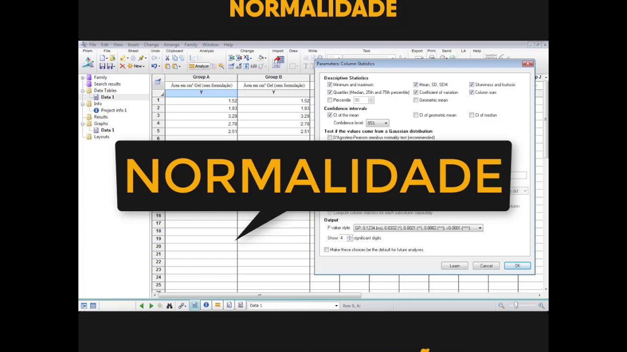 Testando a normalidade dos dados com o PRISM - YouTube