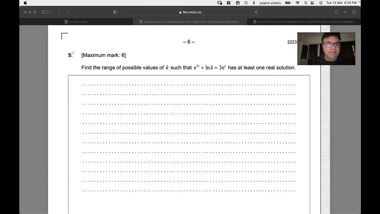 Concept of discriminant of Quadratic for solving log and exponent Qn | AASL_May2023_ P1_TZ1_Q.5 ...