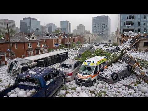 Kanada'nın Toronto şehrinde büyük kaos! 5 cm'lik güçlü dolu taneleri evleri ve arabaları yerle