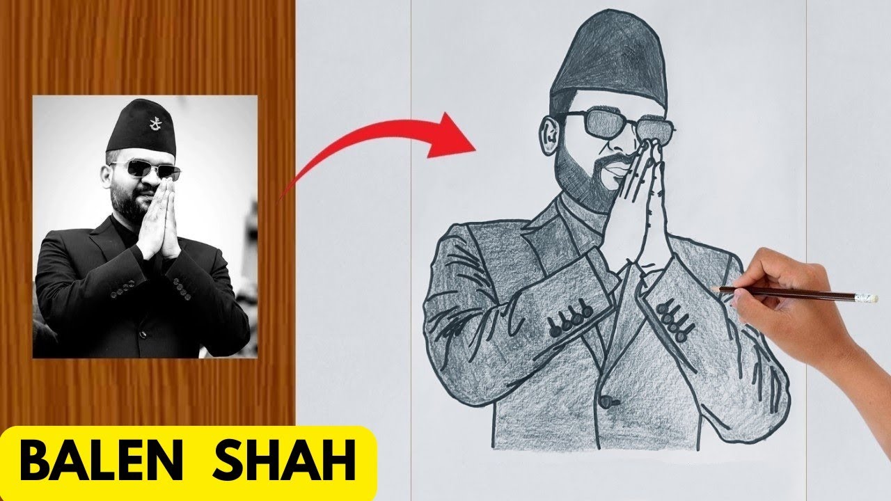 How To Draw Balen Shah || PM Balen pencil sketch || Balen drawing step ...