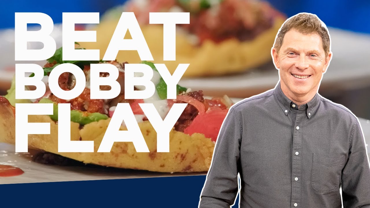 Bobby Flay Makes Chorizo and Shrimp Sopes | Beat Bobby Flay | Food ...