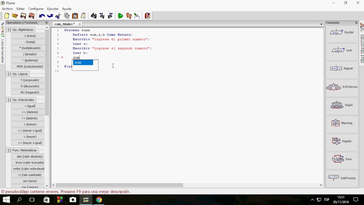 Nuestros primeros pasos en Pseint como realiza una suma - YouTube