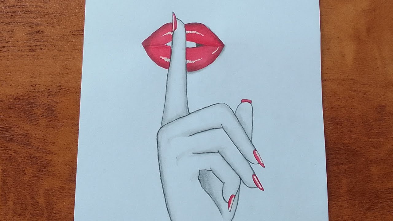How to draw Hand on Lips step by step for beginners | Pencil sketch ...