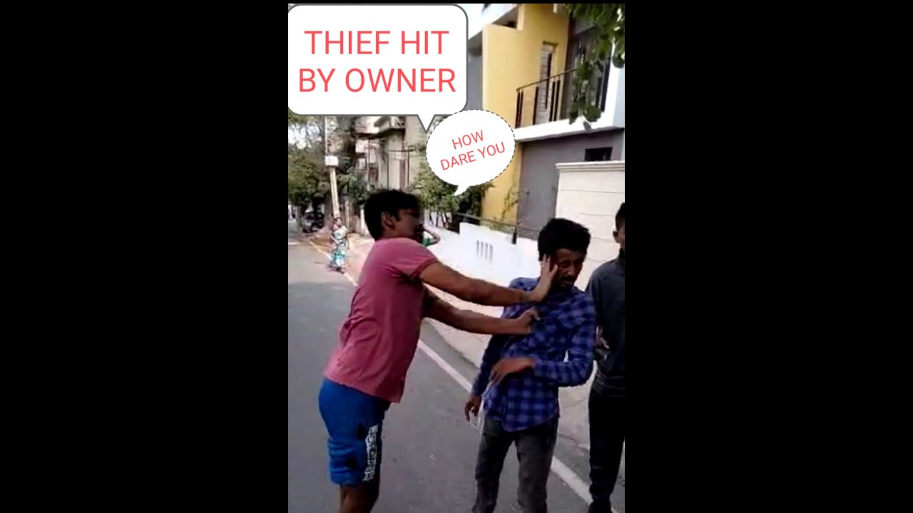 Thief caught and hit by owner and hand over by police - YouTube
