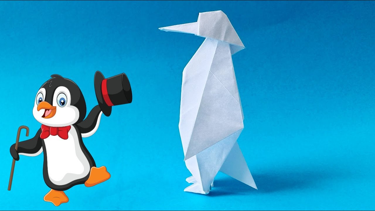 Pinguin Basteln | Wie man einen Papierpinguin faltet | Origami Tiere ...