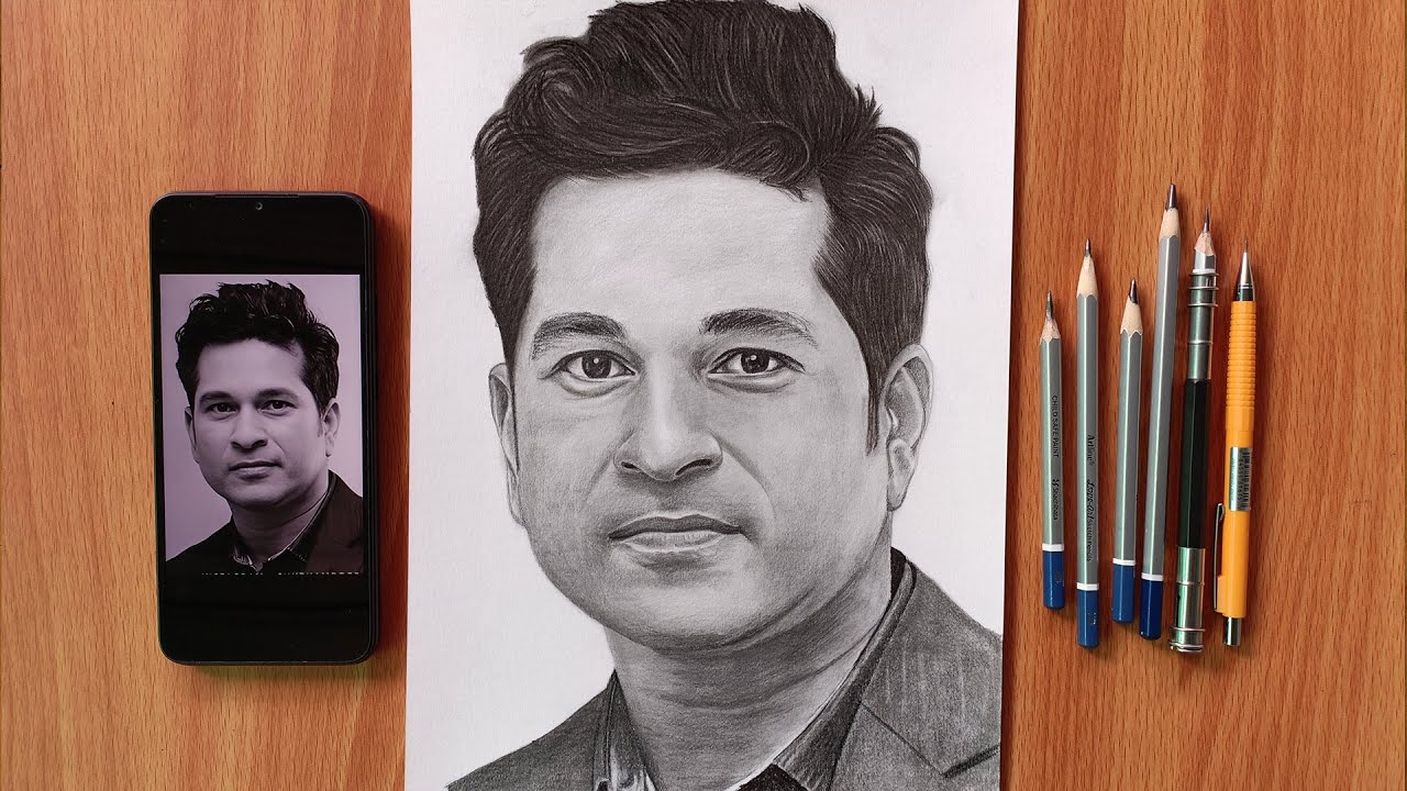 sachin tendulkar pencil drawing - YouTube