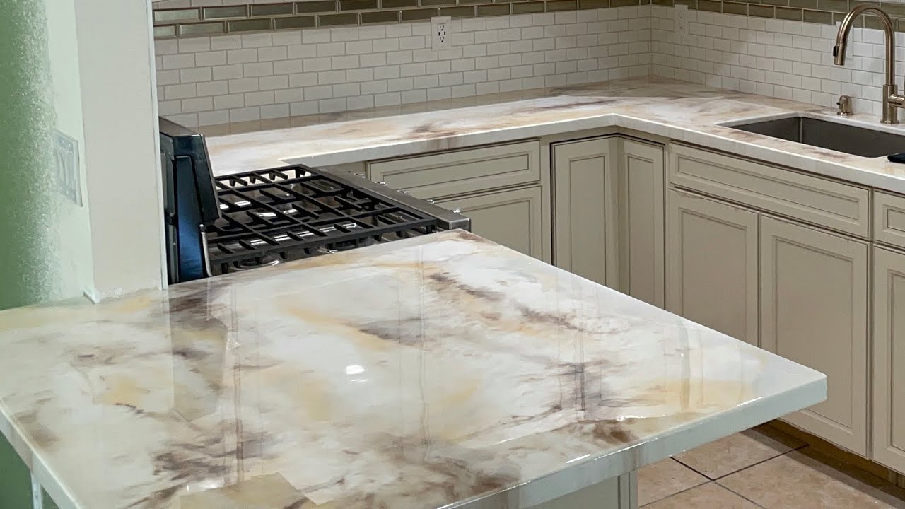 Epoxy Countertops! White & Gold Colors - YouTube