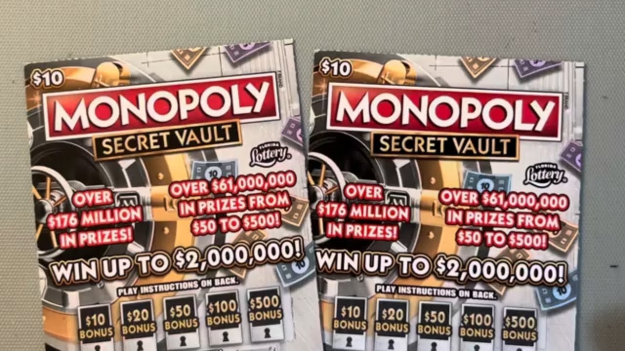 A COUPLE OF MONOPOLY SECRET VAULT SCRATCH OFFS FROM THE FLORIDA LOTTERY ...