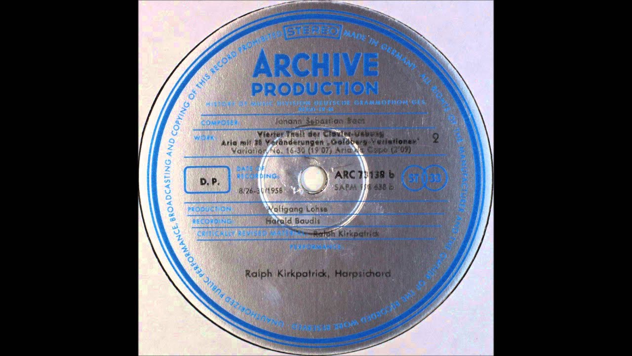 Goldberg Variations , Ralph Kirkpatrick , harpsichord , Variation 16 ...