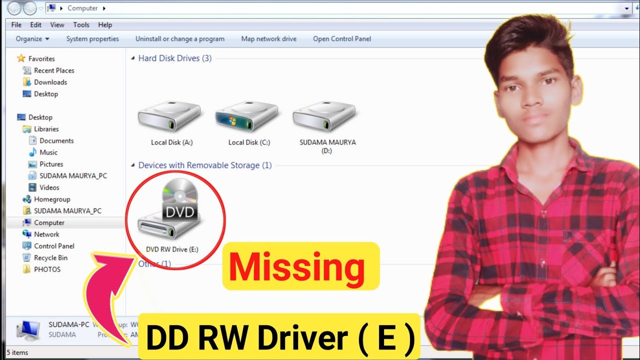 DVD Drive Not Showing in Windows 7 | DD RW Driver E Missing - YouTube