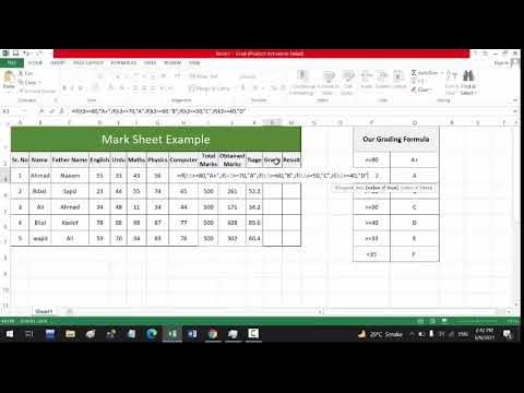 how to make marksheet in excel | calculate percentage and grade in ...