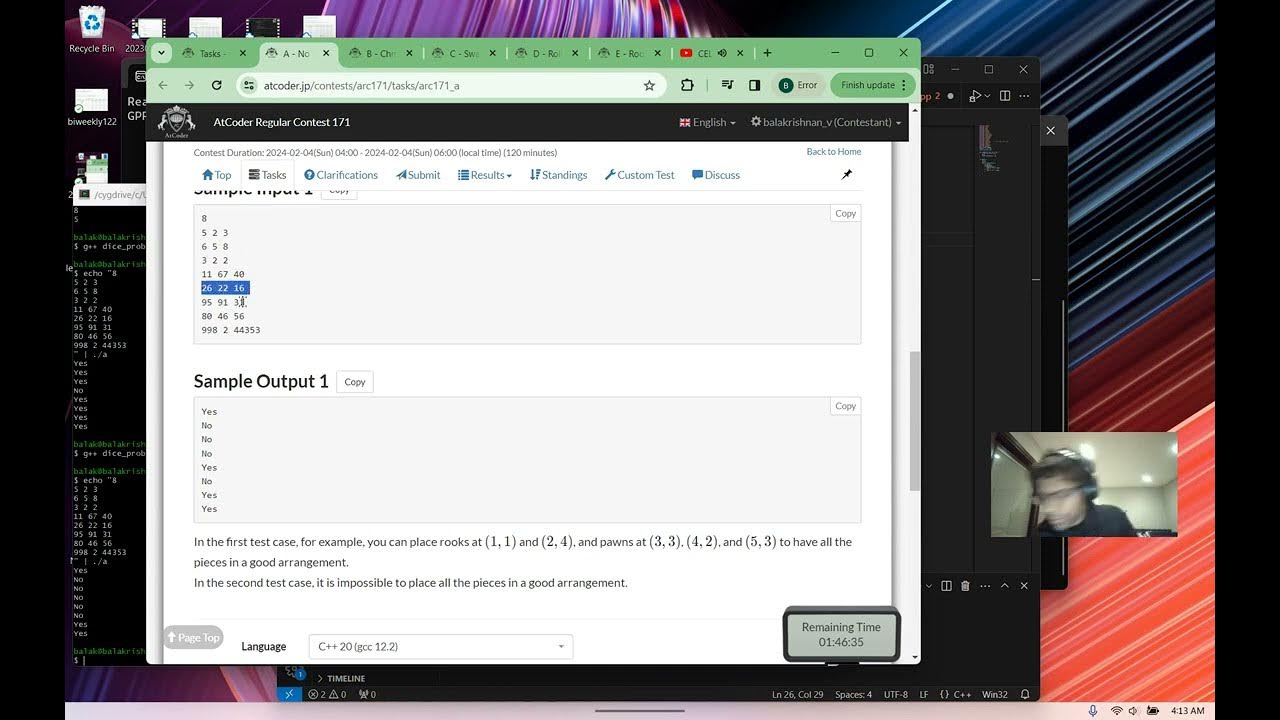 Atcoder Regular Contest 171 Solved Abc Rank 277 Youtube
