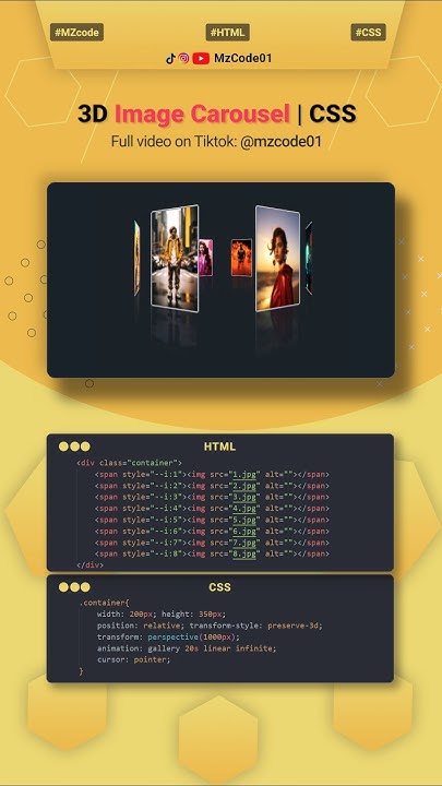 3D Carousel in 60 Secs? 🤯 (Pure HTML/CSS) #css #html #cssanimation - YouTube