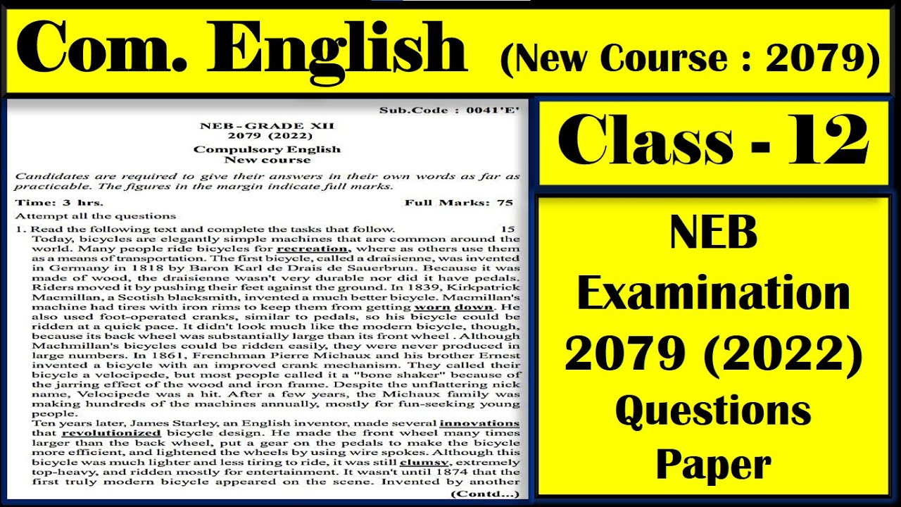 NEB - 2079, COM. ENGLISH Question Paper, Class - 12 (New Course - 2079 ...