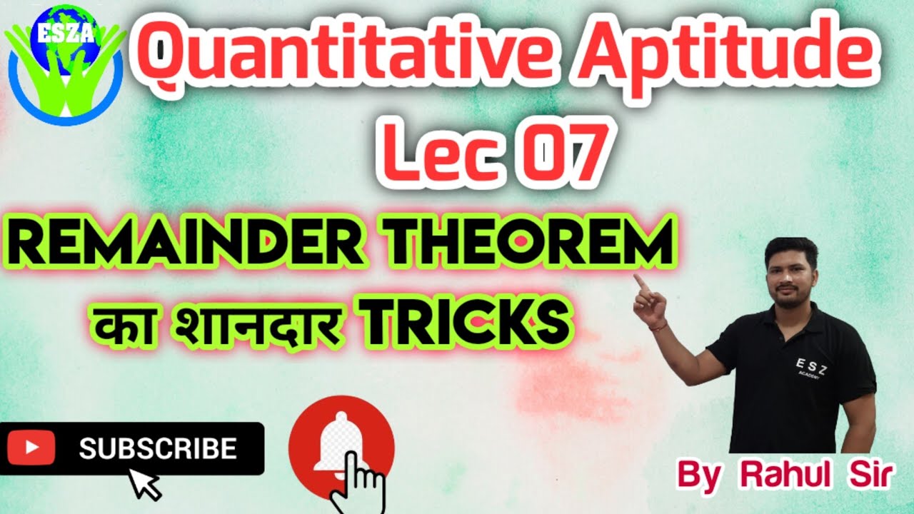 Quantitative Aptitude Lec 07 |Questions on Remainder Theorem with ...