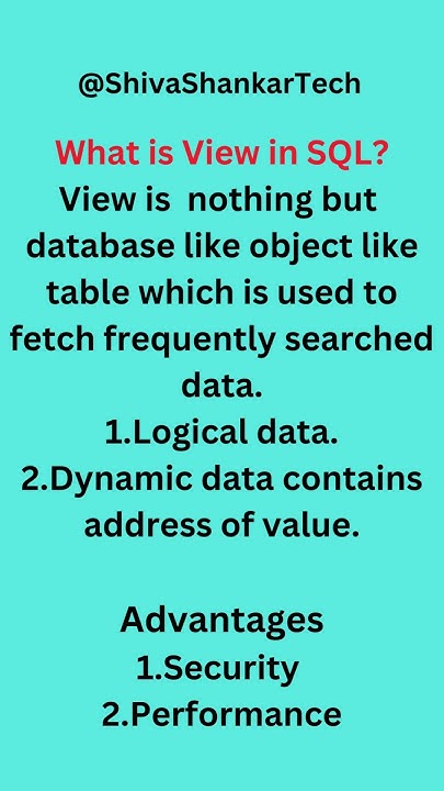 What is View and purpose ?What are advantages? @ShivaShankarTech - YouTube