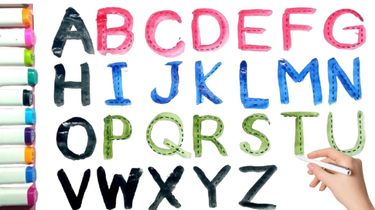 How to Learn Draw and Paint Alphabet Letters ABCD for Kids // Tracing ...