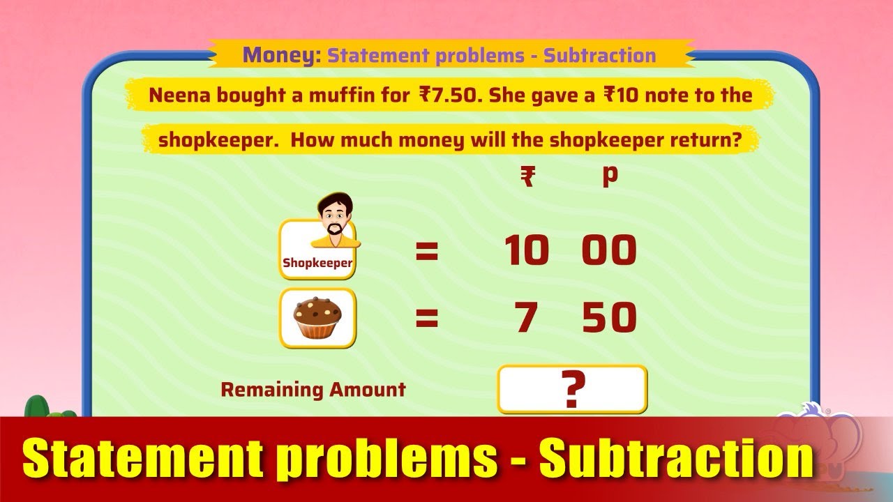 G2 - Module 18 - Exercise 6 - Statement problems - Subtraction | Appu Series | Grade 2 Math ...