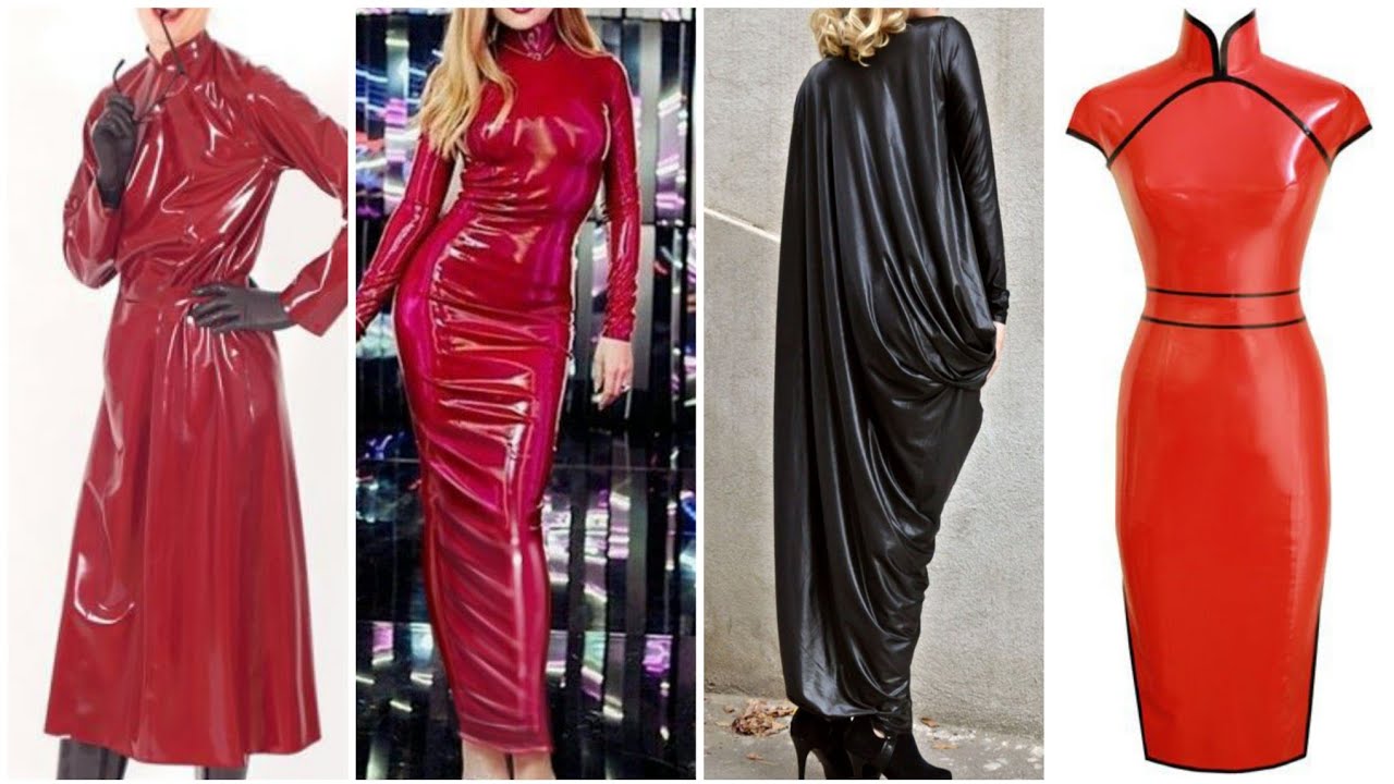 new arrivals of woman latex long dress design - YouTube