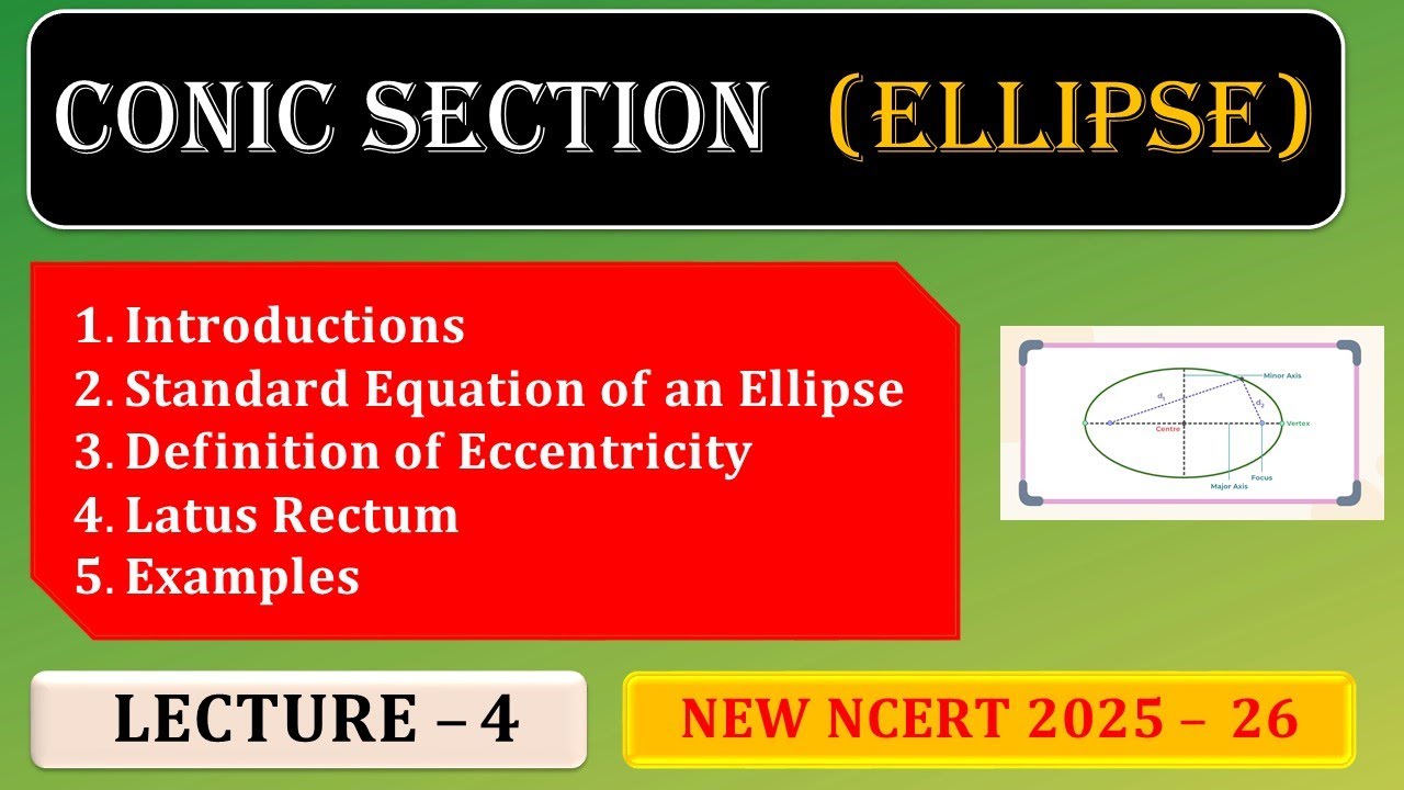 Conic Section Ellipse Standard Equation of an Ellipse ncert #11thclass ...