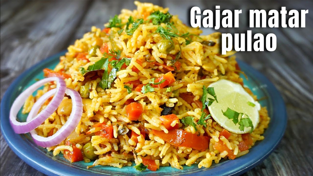 Carrot pulao | gajar matar pulao | carrot rice recipe | carrot peas ...