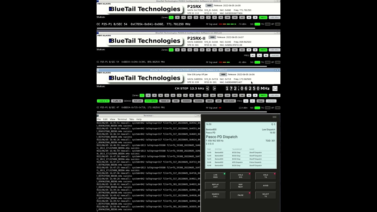 Demo of Rdio-Scanner + Multiple P25RX receivers monitoring 3 different ...