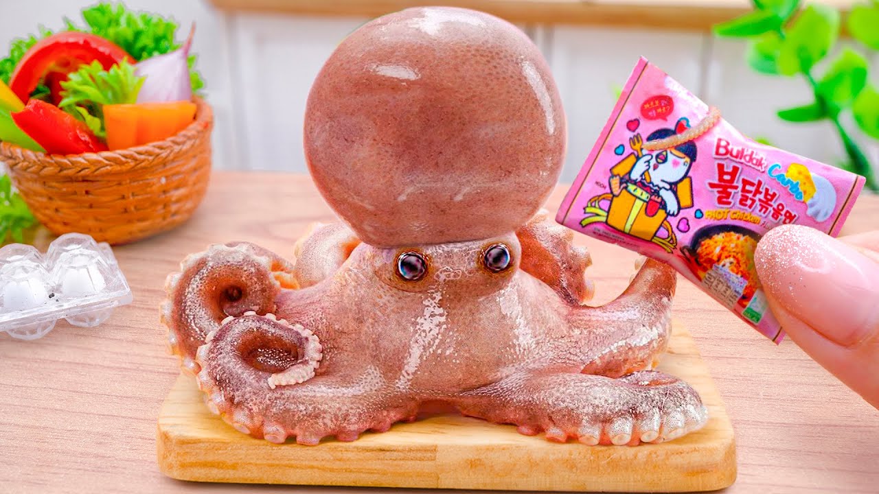 So Tasty Miniature Stir-Fried Octopus with Spicy Samyang Noodles Recipe ...