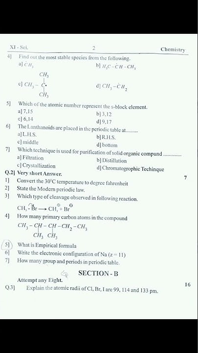 11th class chemistry first semester exam question paper - YouTube
