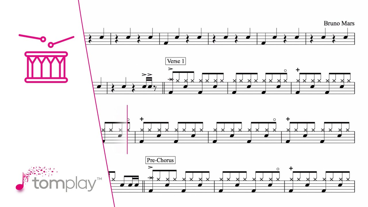 Bruno Mars: Uptown Funk (Intermediate Level) - Drums Sheet Music - YouTube