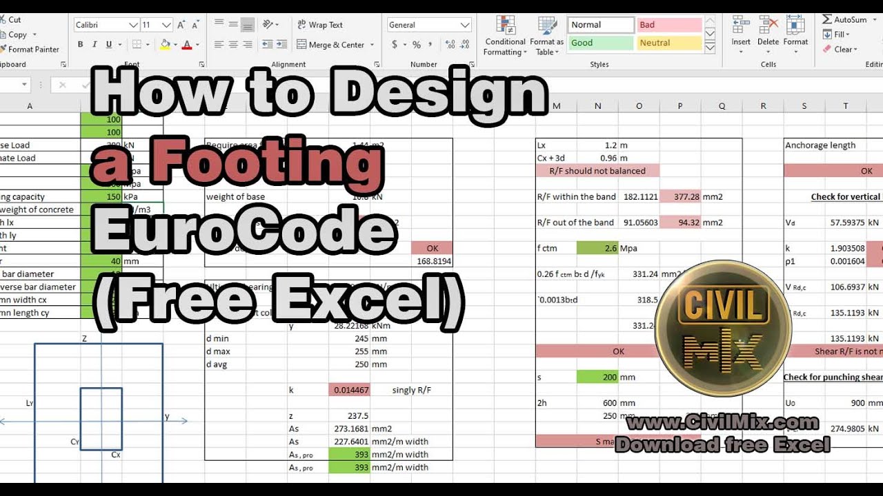 How to Design Footing - EC2 - (Free Excel) - YouTube