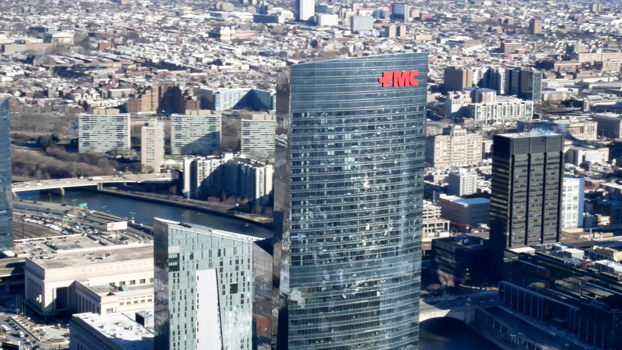 Aerial shot of FMC Tower at Cira Centre South in Philadelphia - YouTube
