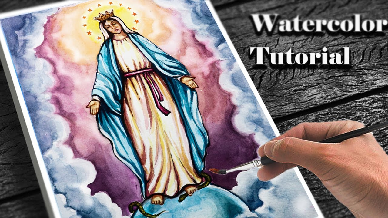 Virgin Mary watercolor Painting Tutorial For Beginners - Step By Step ...