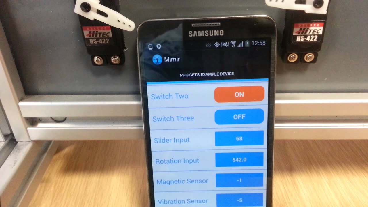 Phidget Board Demo Linked to Mimir App on Phone - YouTube