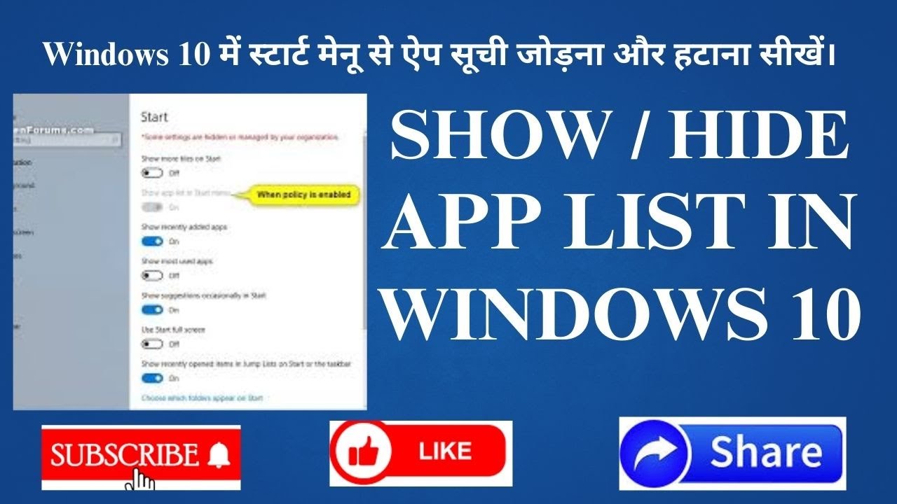 How To Add And Remove App List From Start Menu In Windows 10 App List Not Showing In Windows