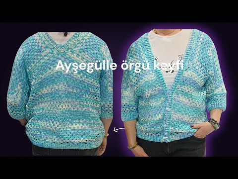 Dikişsiz İki Motif ve Tek Parça dan Tığ İşi Hırka Modeli, Crochet Patterns 