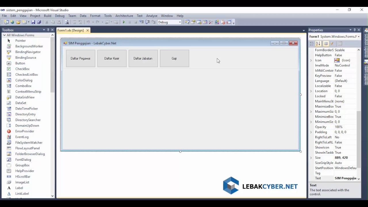 Membuat Form Utama Sistem Penggajian Visual Basic Net - YouTube
