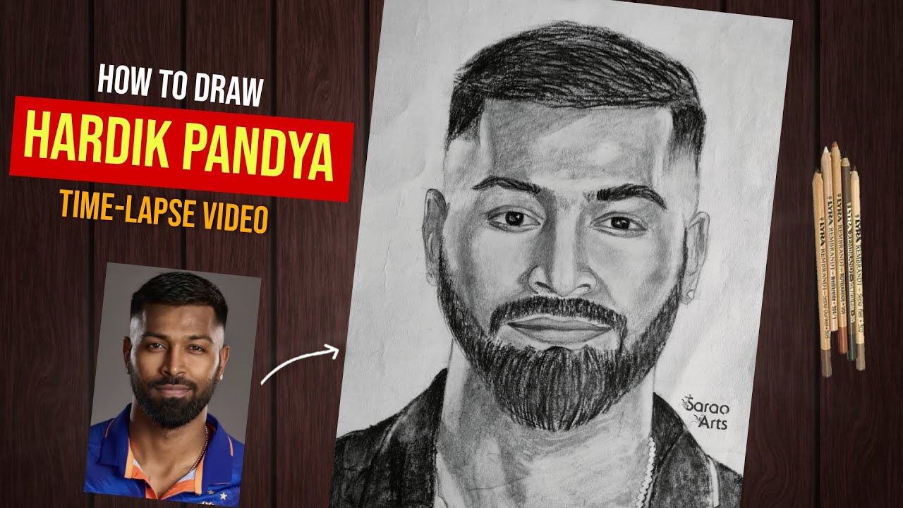 Drawing Hardik Pandya: Time-Lapse Portrait Tutorial - YouTube