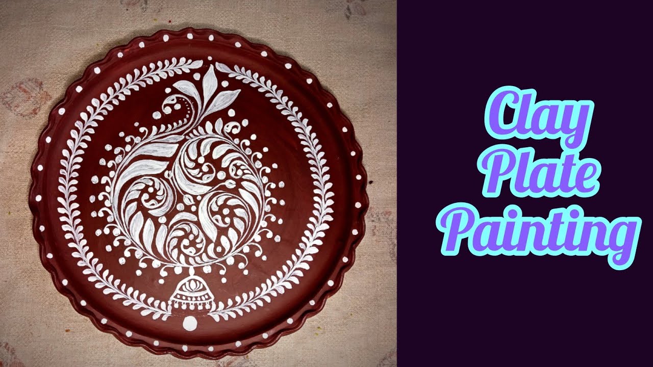 Plate painting //How to paint clay plate - YouTube